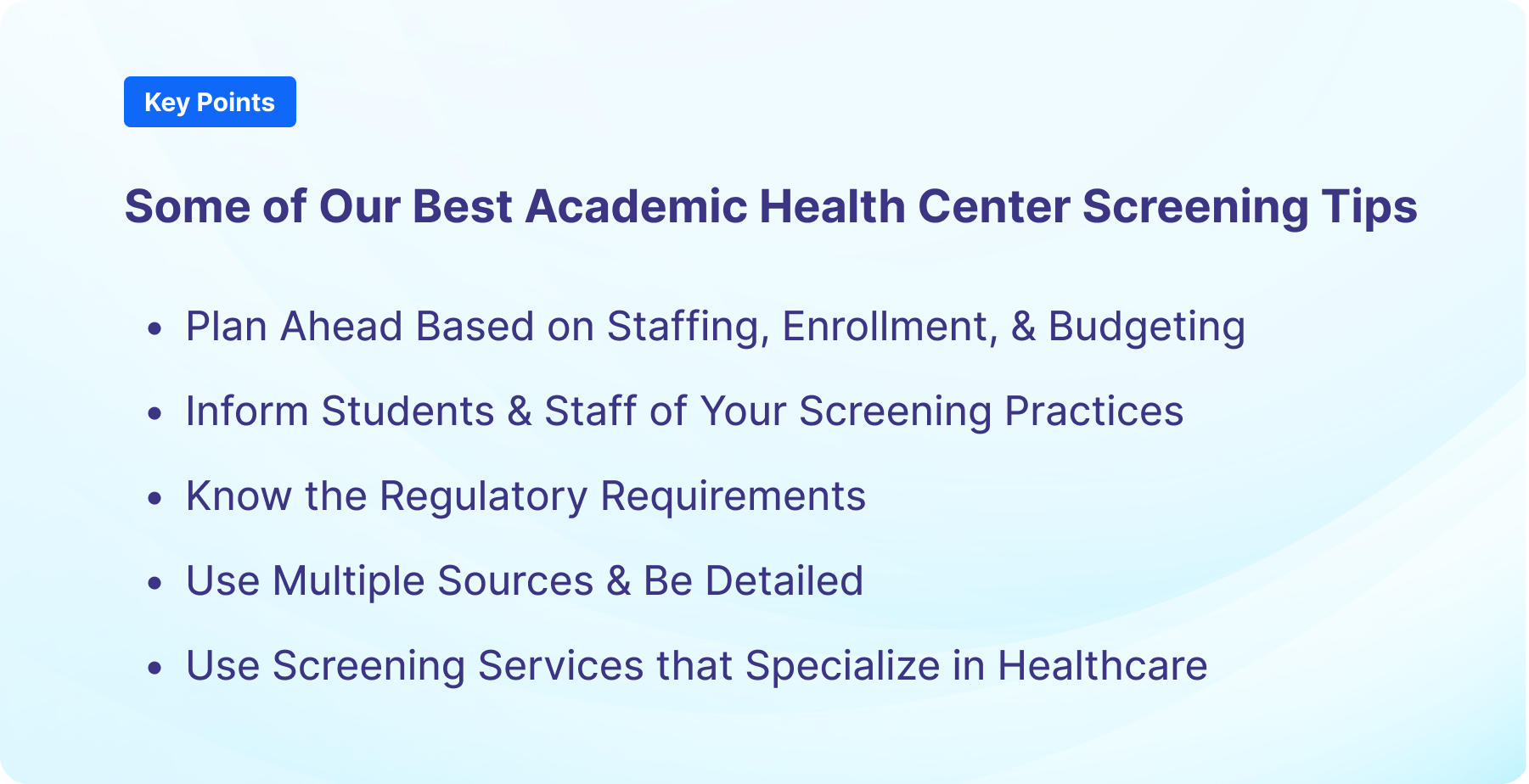 Academic Health Center Screening: Safety & Compliance Guide